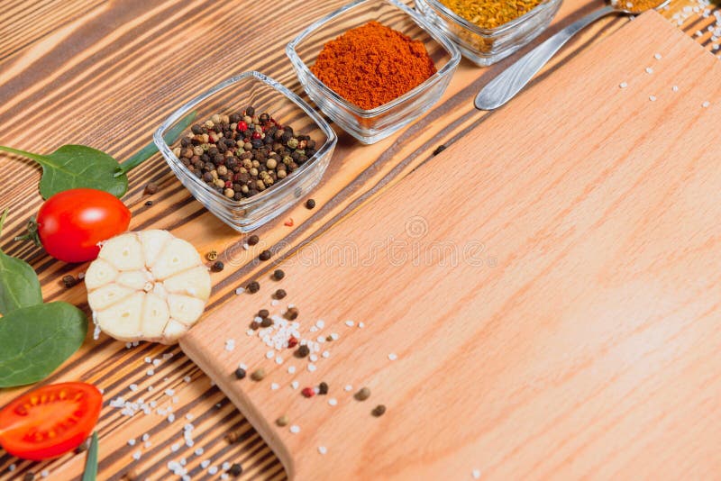 Cooking Table. Background with Spices and Vegetables. Top View Stock ...