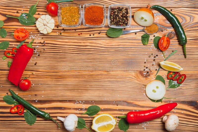 Cooking Table. Background with Spices and Vegetables. Top View Stock ...