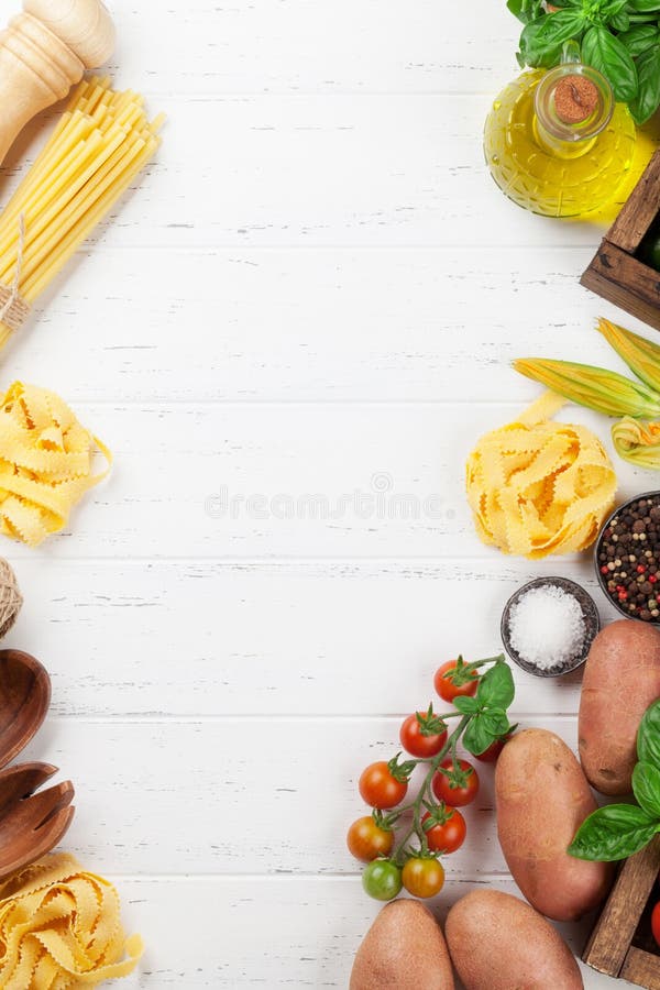Cooking Table with Ingredients Stock Photo - Image of group, copy ...