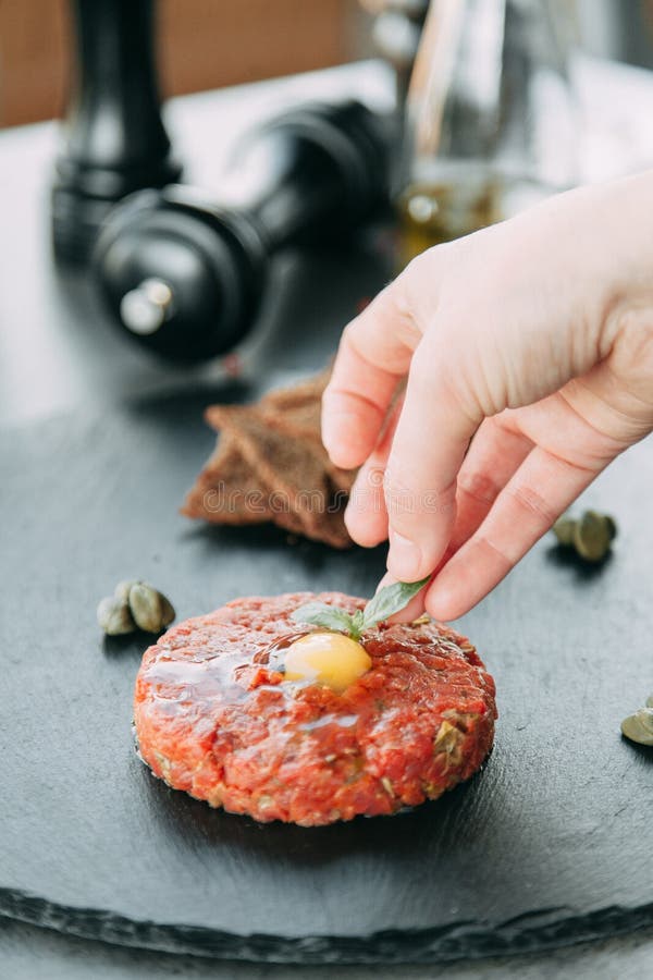 Cooking Tartar of beef stock image. Image of fruit, liquid - 100867061