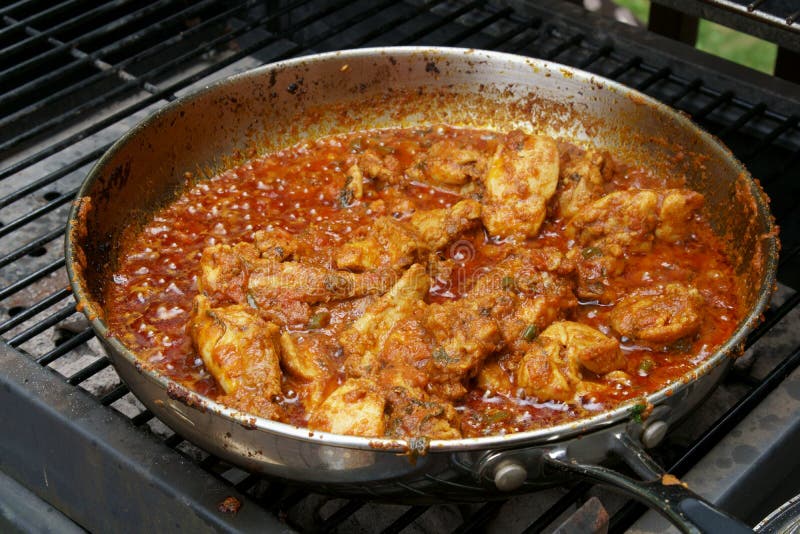 Cooking Tava Chicken Outdoors in a Pan on Coals Stock Photo - Image of ...