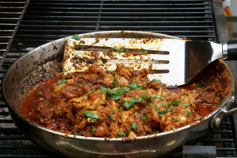 Cooking Tava Chicken Outdoors in a Pan on Coals Stock Image - Image of ...