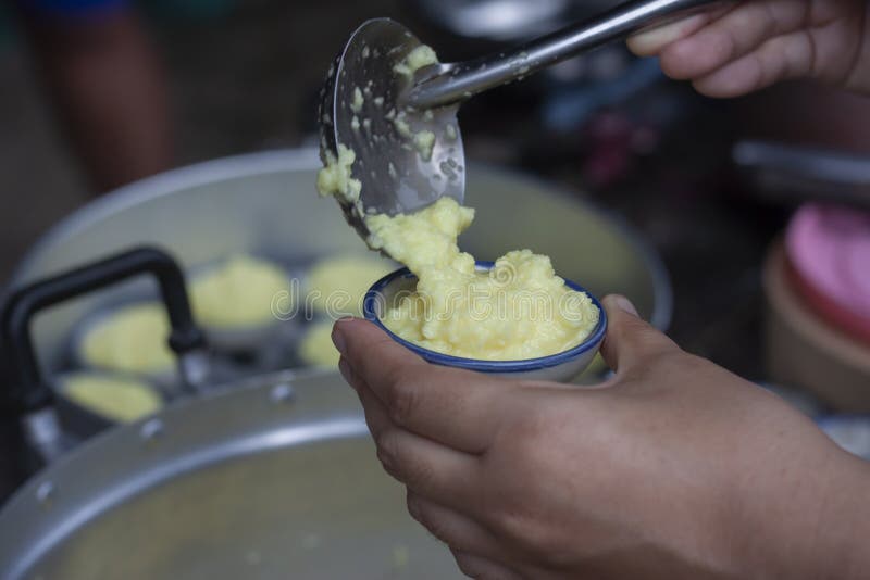 Cooking Thai Steamed Cassava Cake. Stock Image - Image of chalice ...