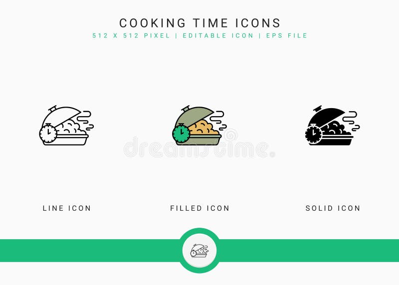 Cooking Time Icons Set Vector Illustration with Solid Icon Line Style ...