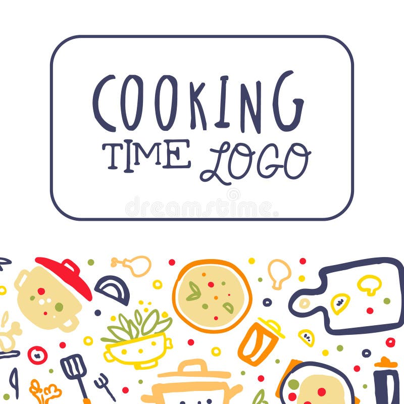 Cooking Time Logo Banner, Cooking Class Poster, Card with Kitchenware ...
