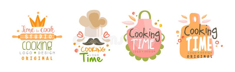 Cooking Time Logo and Label Design Vector Set Stock Illustration ...