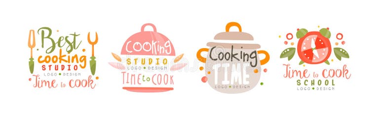 Cooking Time Logo and Label Design Vector Set Stock Vector ...