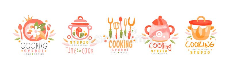 Cooking Time Logo and Label Design Vector Set Stock Illustration ...