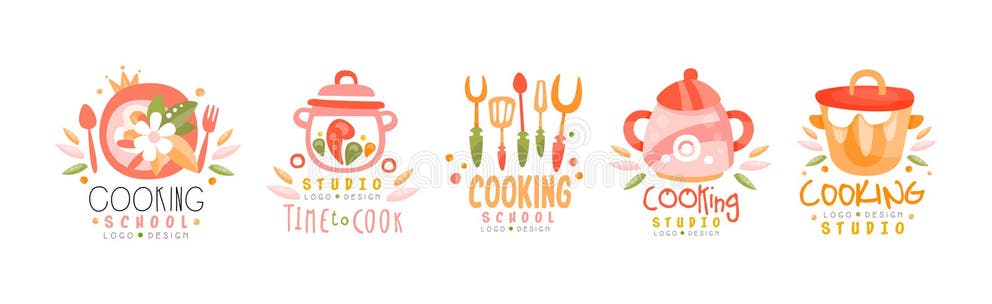 Cooking Time Logo and Label Design Vector Set Stock Vector ...