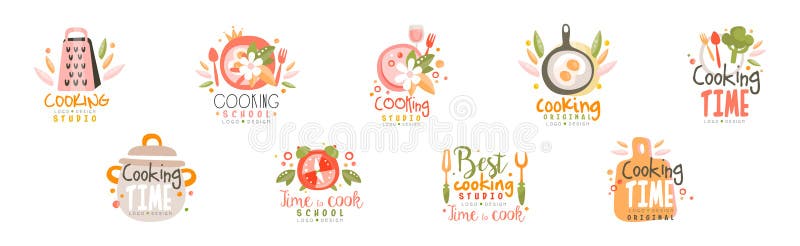 Cooking Time Logo and Label Design Vector Set Stock Illustration ...