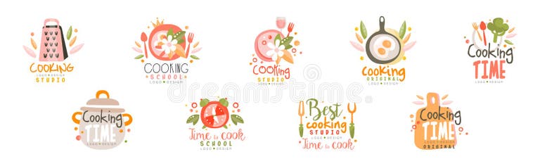 Cooking Time Logo and Label Design Vector Set Stock Illustration ...