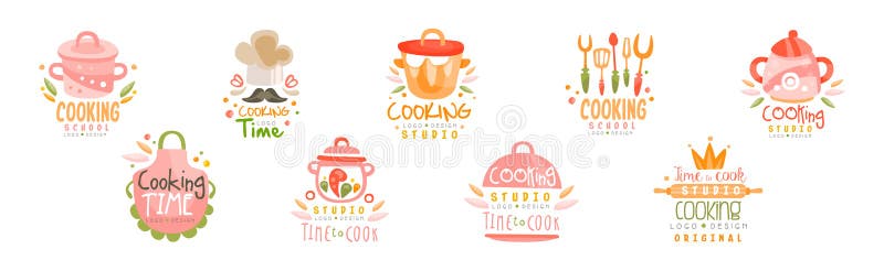 Cooking Time Logo and Label Design Vector Set Stock Illustration ...