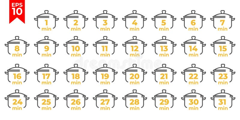 Cooking Time and Pot Line Icon Set. Cook for 1,2,3 Minutes. Flat Design ...