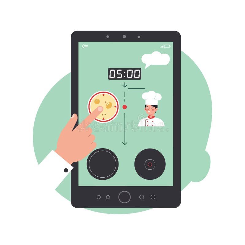 Cooking Timer Interface with Chef Character and Pizza Icon in Flat ...