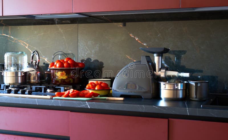 Cooking Tomato Juice in the Kitchen Vitamins Stock Image - Image of ...