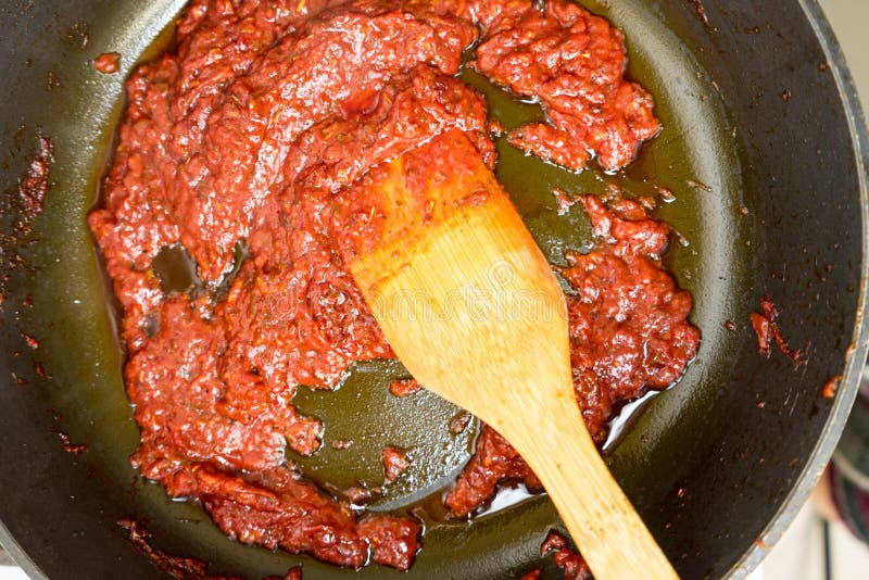 Cooking Tomato Sauce in a Frying Pan Stock Image - Image of pasta ...