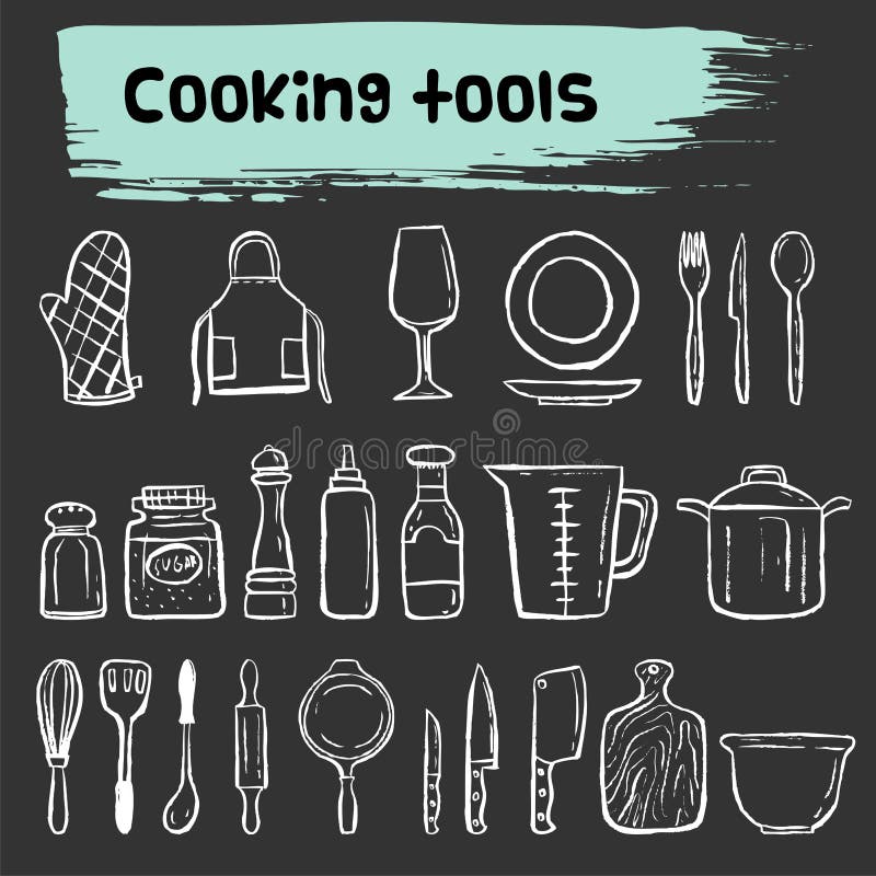 Cooking Tools Doodle Sketch Icon Set Stock Vector - Illustration of ...