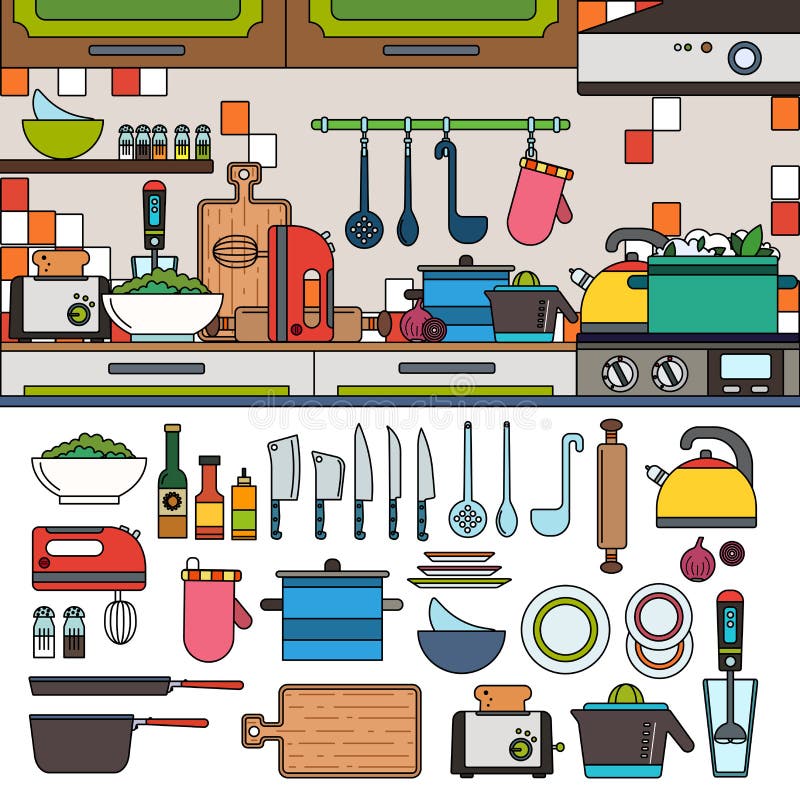 Cooking Tools and Utensils in the Kitchen Stock Vector - Illustration ...