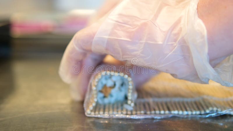 Chef Making Sushi Sashimi Nigiri. Master Class. Professional Chef is ...