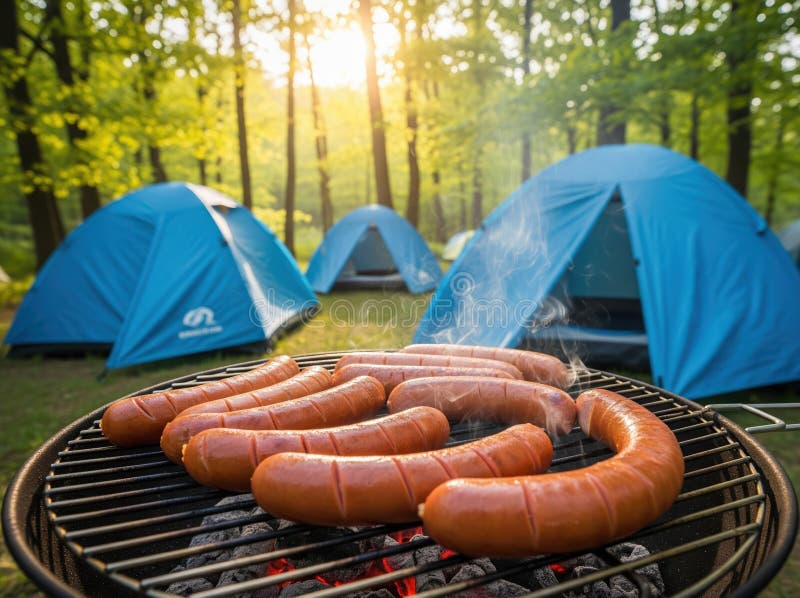 Tents and Grill with Sausages Stock Illustration - Illustration of ...
