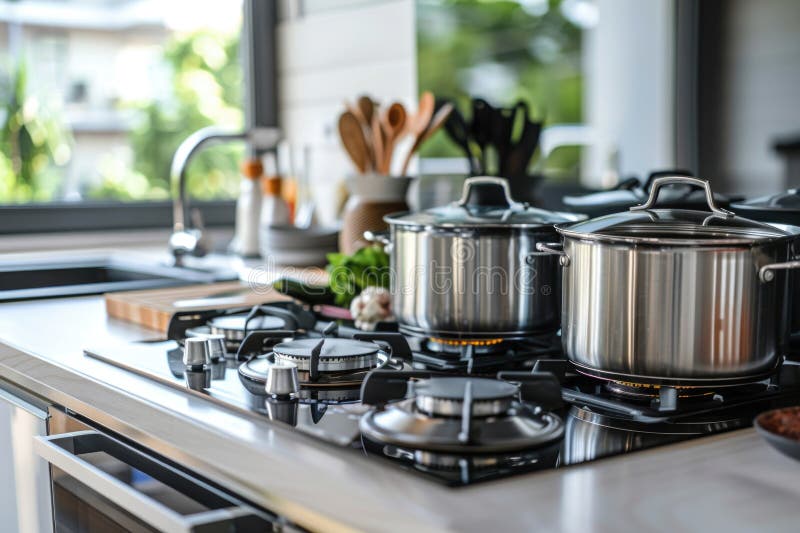 Cooking Utensils Arranged on a Stove, Ready for Use Stock Photo - Image ...