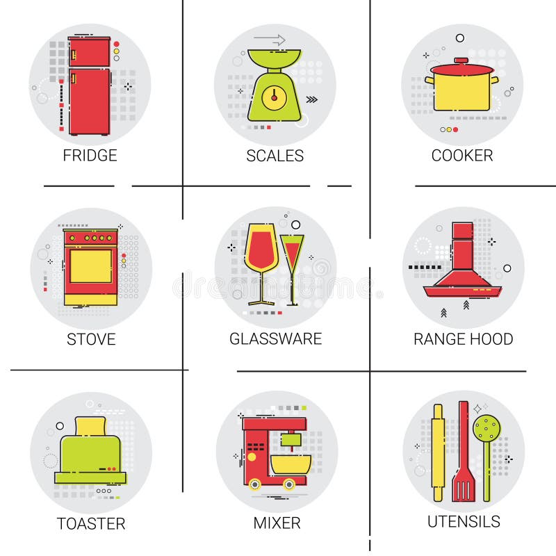 Cooking Utensils Kitchen Equipment Appliances Set Icon Stock Vector ...