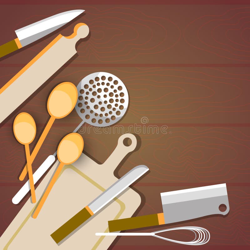 Cooking Utensils Kitchen Table Wooden Texture with Copy Space Stock ...