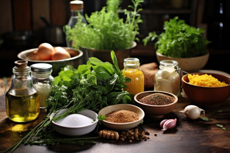 Cooking Utensils and Organic Food Ingredients on a Table Stock Image ...