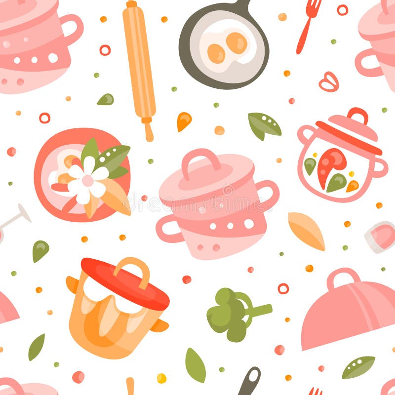 Cooking Utensils Seamless Pattern. Wallpaper, Textile, Background with ...