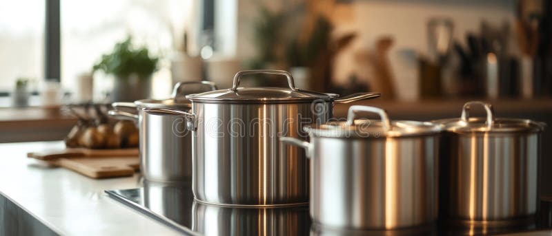 Cooking Utensils on a Stovetop in a Kitchen Stock Photo - Image of pots ...