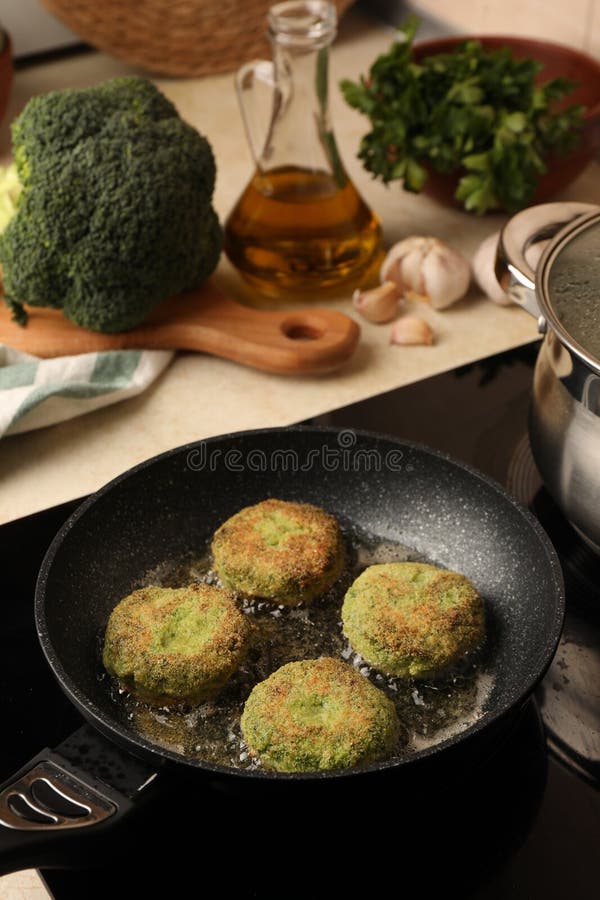 Cooking Vegan Cutlets in Frying Pan on Stove Stock Image - Image of ...