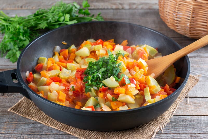 Cooking Vegetable Stew. Step by Step Stock Image - Image of green ...