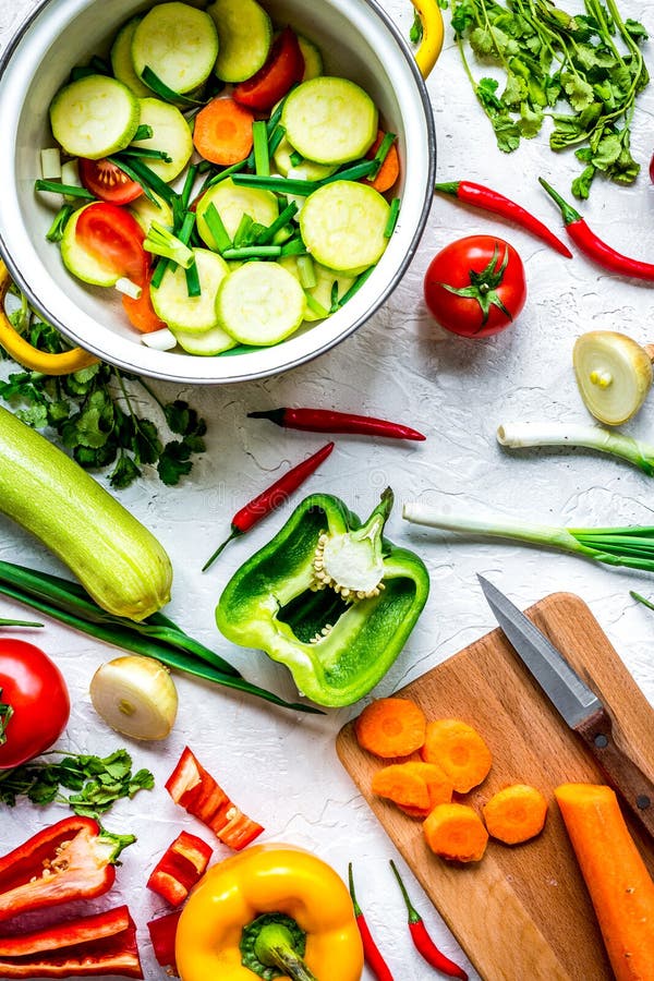 Cooking Vegetables on the Stone Background Top View Stock Photo - Image ...