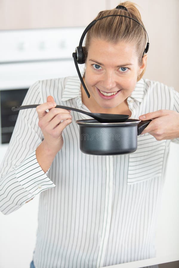 Cooking and Working from Home Stock Photo - Image of relaxed, female ...
