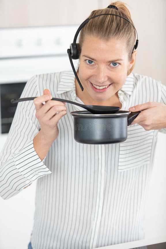 Cooking and Working from Home Stock Photo - Image of relaxed, female ...