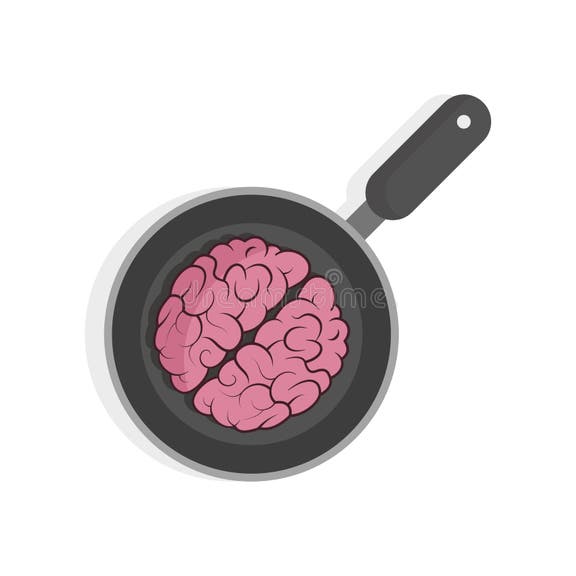 Human Brain in Frying Pan. Flat Style Illustration. Isolated on White ...