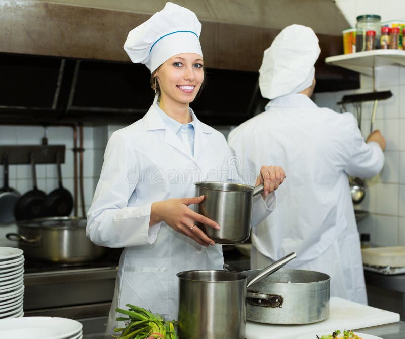 Head-cooks Cooking at Professional Kitchen Stock Image - Image of ...