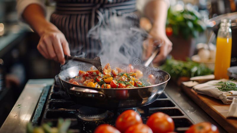 Cooks Tomato Sauce. Restaurant Kitchen Worker Stock Illustration ...