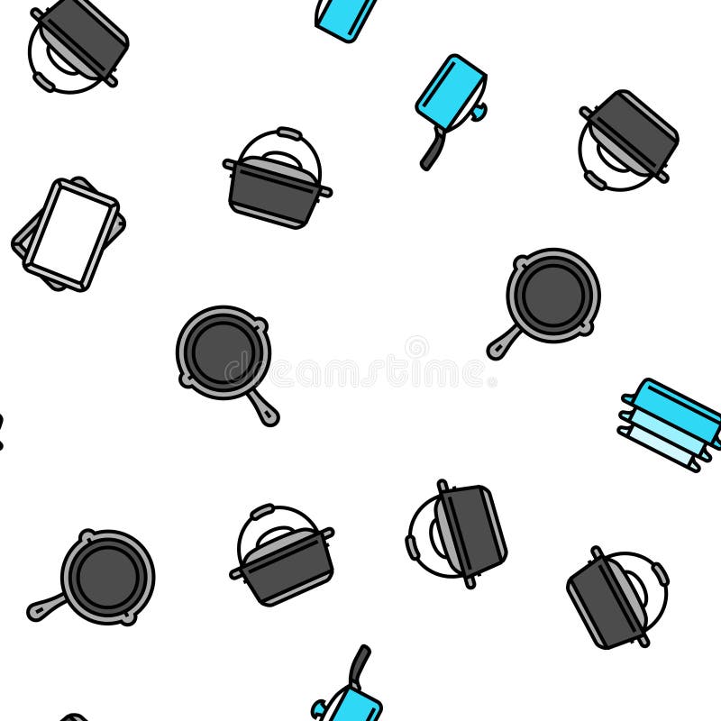 Cookware Kitchen Cooking Food Vector Seamless Pattern Stock Vector ...