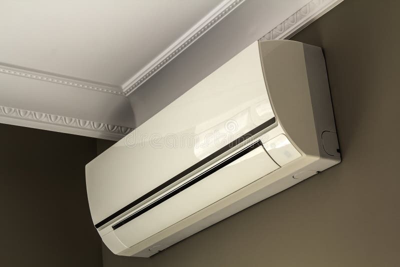 Cool Air Conditioner System on Dark Wall in Room Interior Stock Photo ...