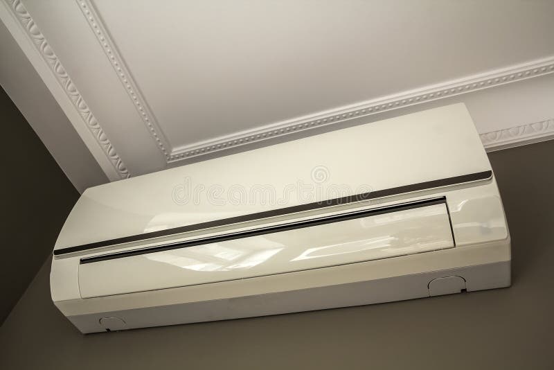 Cool Air Conditioner System on Dark Wall in Room Interior Stock Photo ...