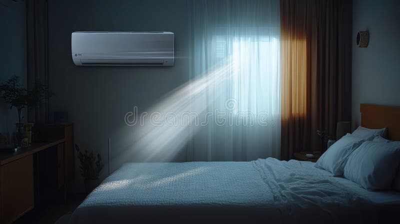 Cool Air Conditioning Unit in a Bedroom Provides a Refreshing Breeze on ...