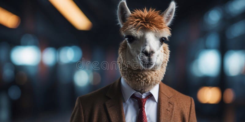 A Cool Alpaca in a Business Suit in Cyberpunk Style. Stock Image ...