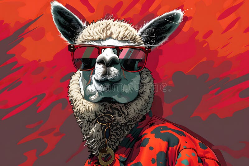 Cool Alpaca in Red Sunglasses and Jacket, Comic Book Style Stock ...