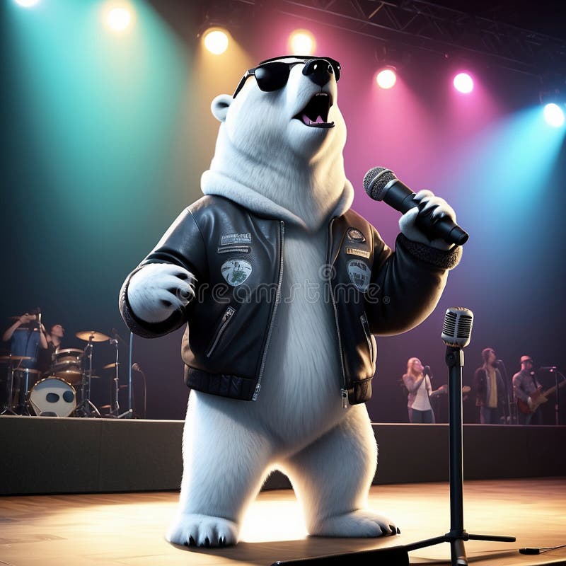 A Cool Anthropomorphic Polar Bear Singing on a Mic. AI Generated Stock ...