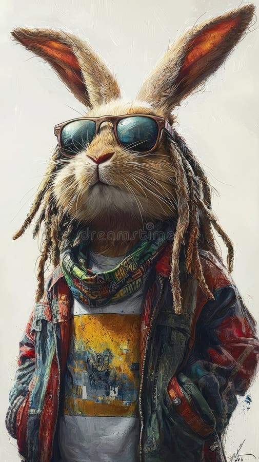 Cool Anthropomorphic Rabbit Dreadlocks Sunglasses Stock Photos - Free ...