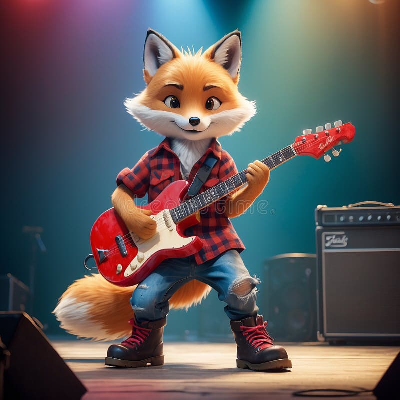 A Cool Antropomorphic Fox Playing a Red Guitar. AI Generated Stock ...