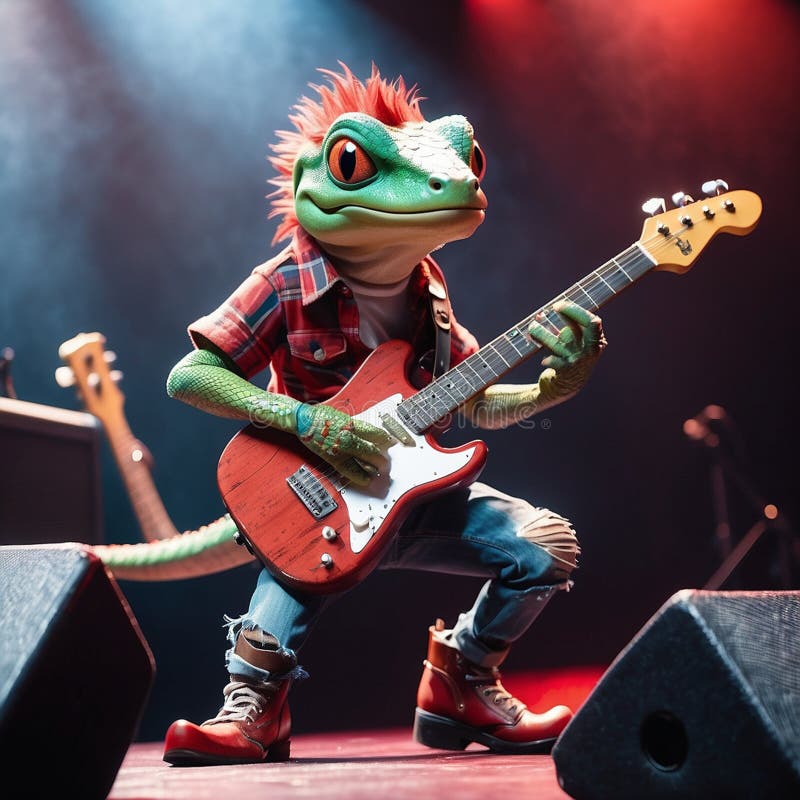 A Cool Antropomorphic Lizard Playing a Red Guitar. AI Generated Stock ...