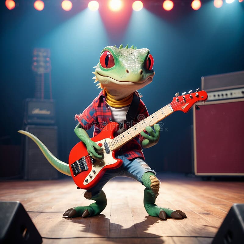 A Cool Antropomorphic Lizard Playing a Red Guitar. AI Generated Stock ...