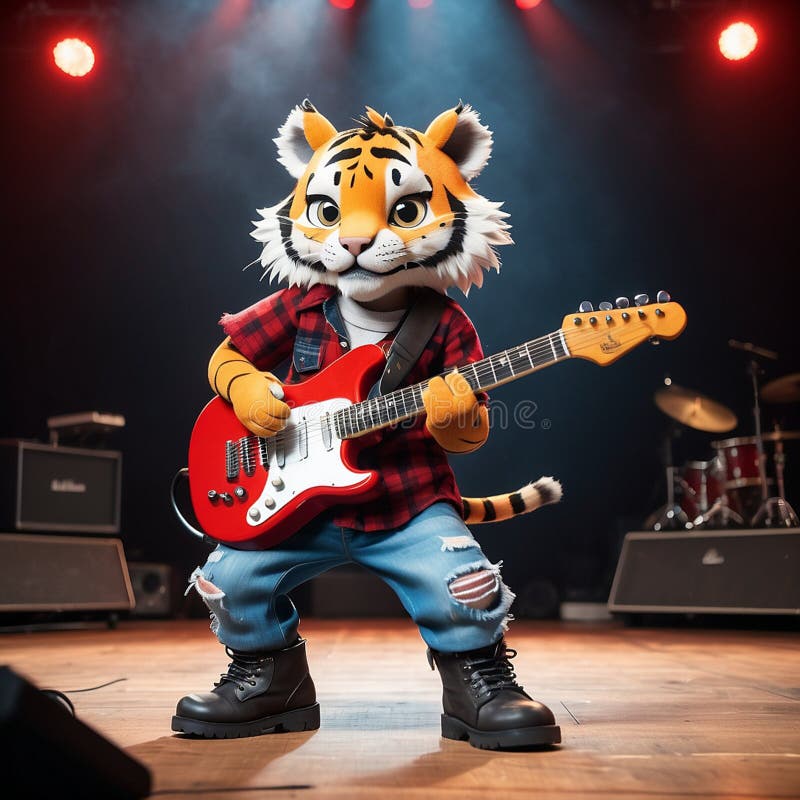 A Cool Antropomorphic Tiger Playing a Red Guitar. AI Generated Stock ...
